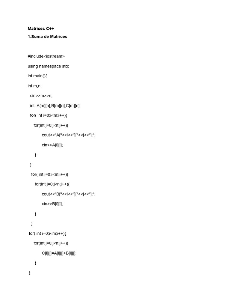 Matrices C++ | PDF | Programming Paradigms | Computer Programming