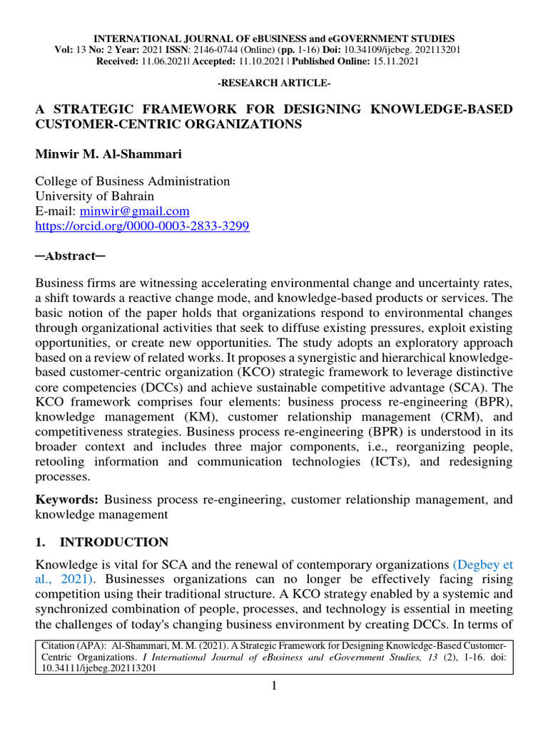 A Strategic Framework For Designing Knowledge-Based Customer-Centric Organizations | Download ...