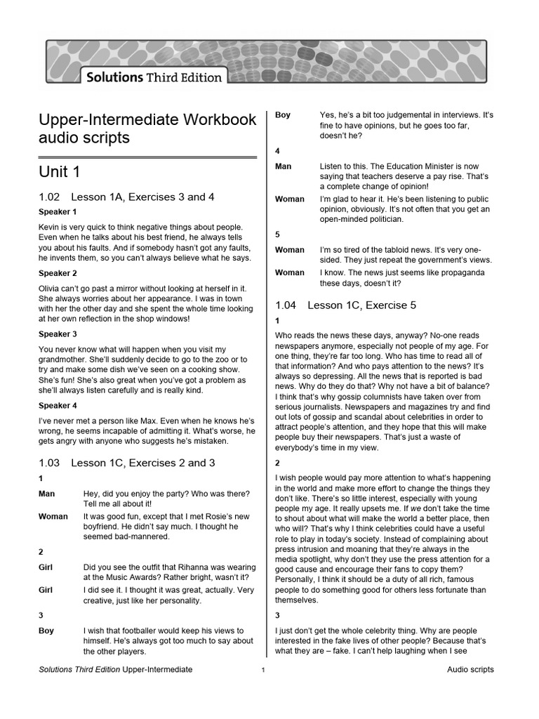 129 - 12 Solutions Upper-Intermediate. Audio Scripts For WB - 2017. 3rd | PDF