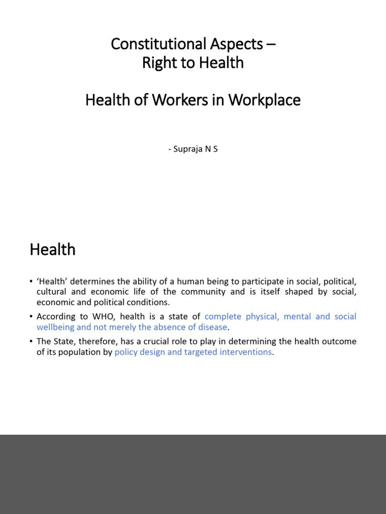Constitutional Aspects and Right To Health | PDF | Occupational Safety ...