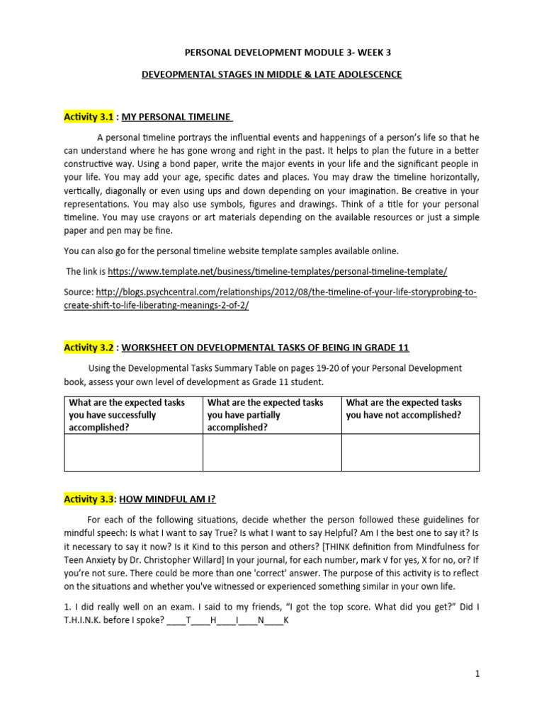 Personal Development Module 3 Week 3 | PDF