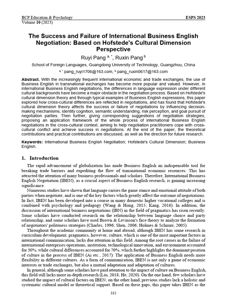 Cross-Cultural Impact on Business English Negotiation | PDF | Cross ...