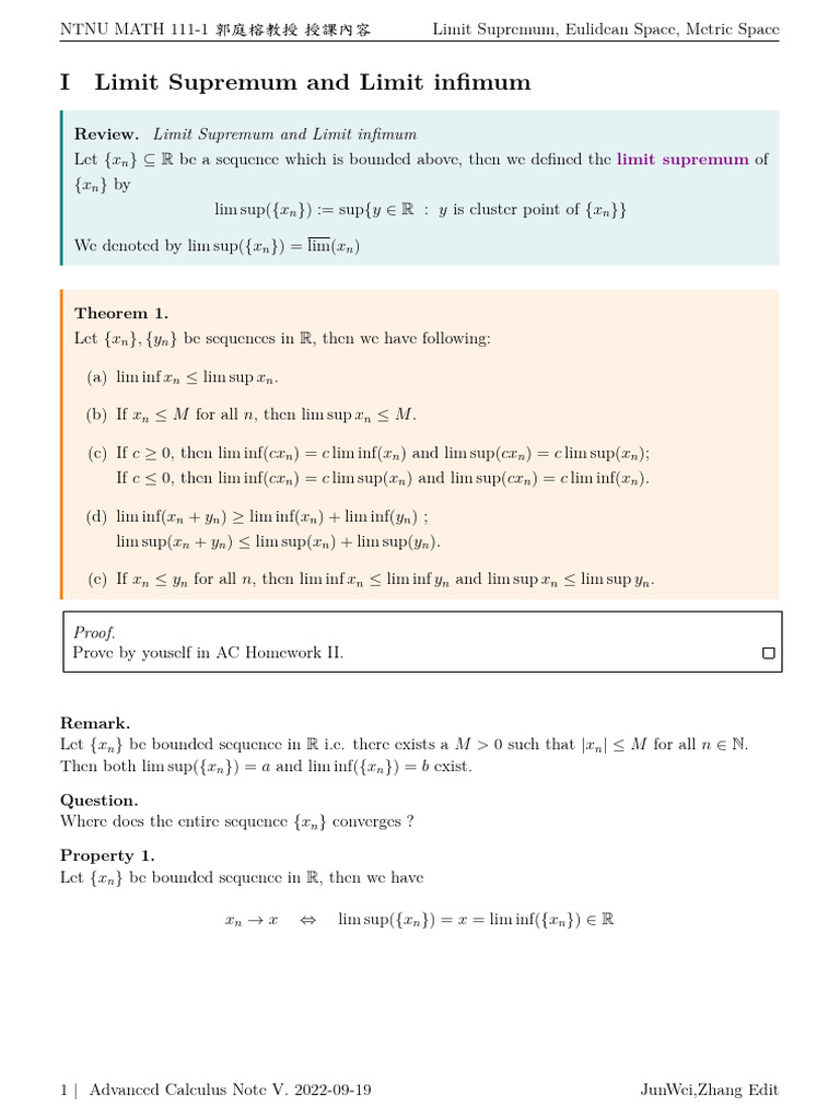 Advanced Calculus NTNU Note 09192022 | PDF