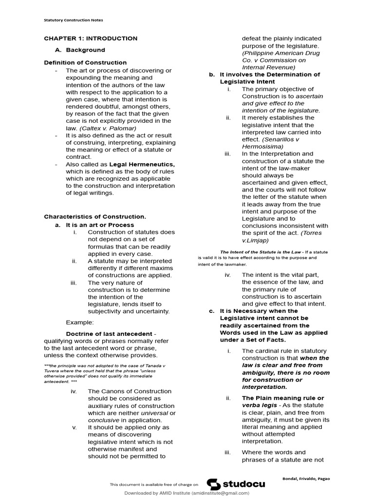Statutory Construction Lecture Note | PDF | Statutory Interpretation ...