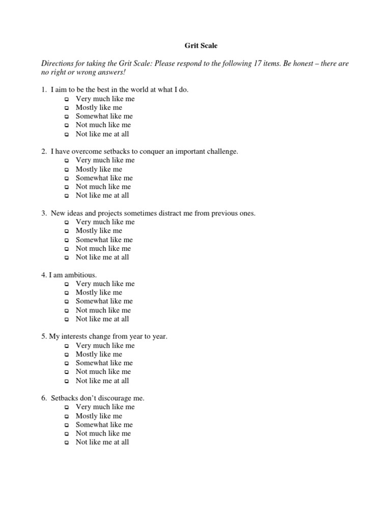 Grit Scale Assessment Instructions | PDF | Self-Improvement