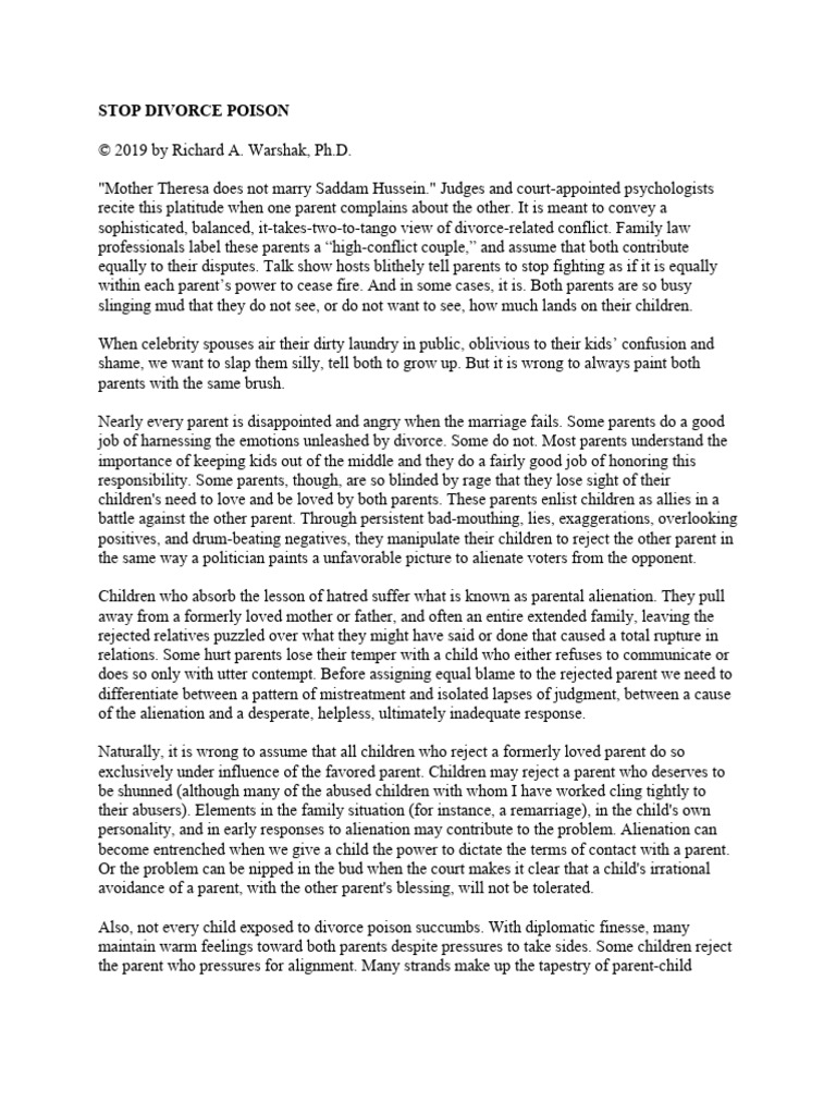 Richard A. Warshak 2019 STOP DIVORCE POISON | PDF
