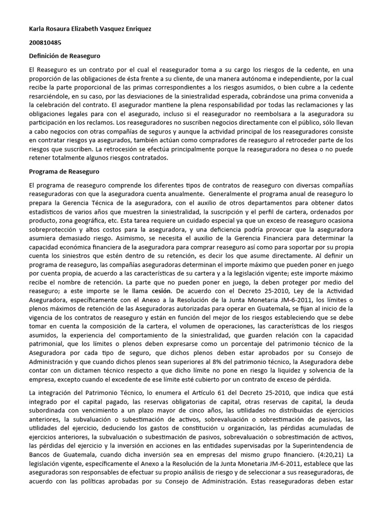 Contrato de Reaseguro Karla Vasquez | PDF | Finanzas y dinero