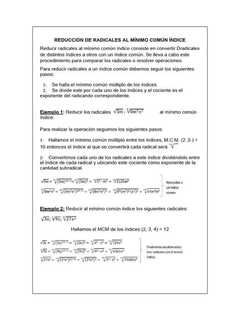 Reducción de Radicales a Índice Común | PDF | Métodos y materiales de ...