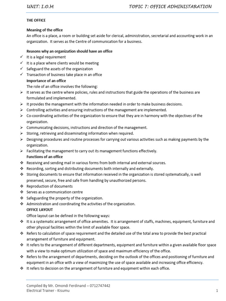 Topic 7 Office Administration | PDF | Goal | Information