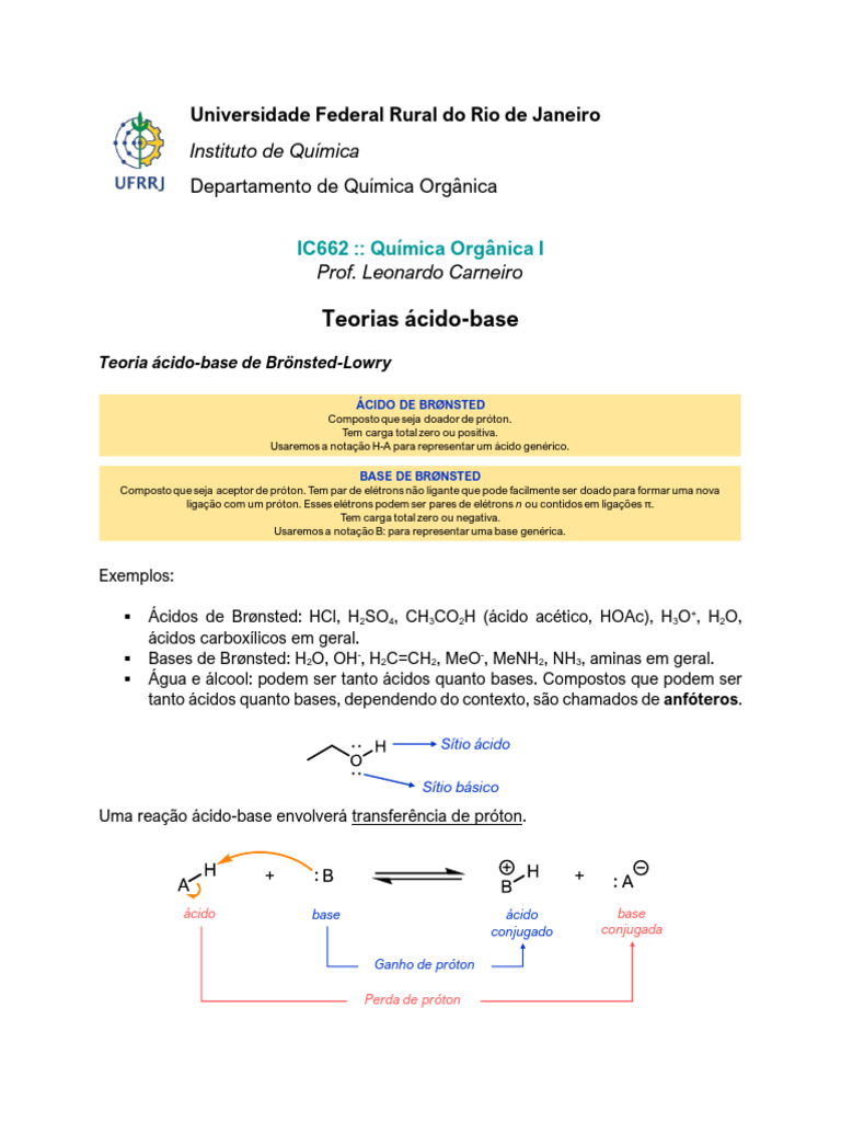 Notas de Aula - Teorias Cido-Base | PDF