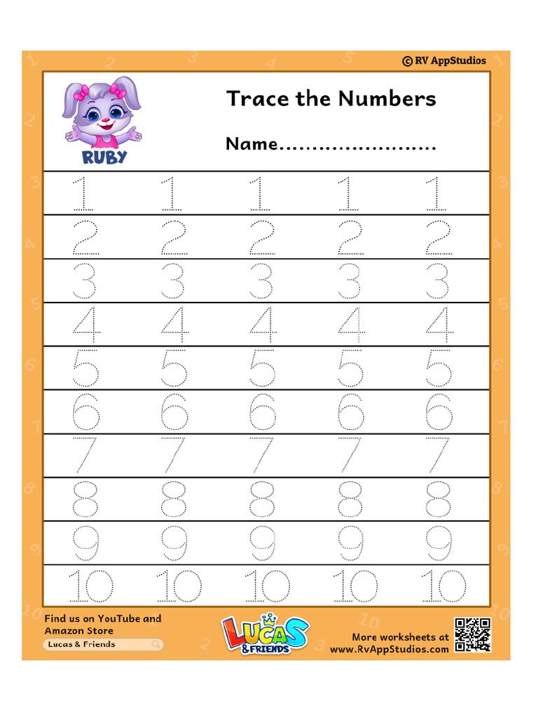 129 Free Printable Worksheets For Kids Dotted Numbers To Trace 1 10 ...