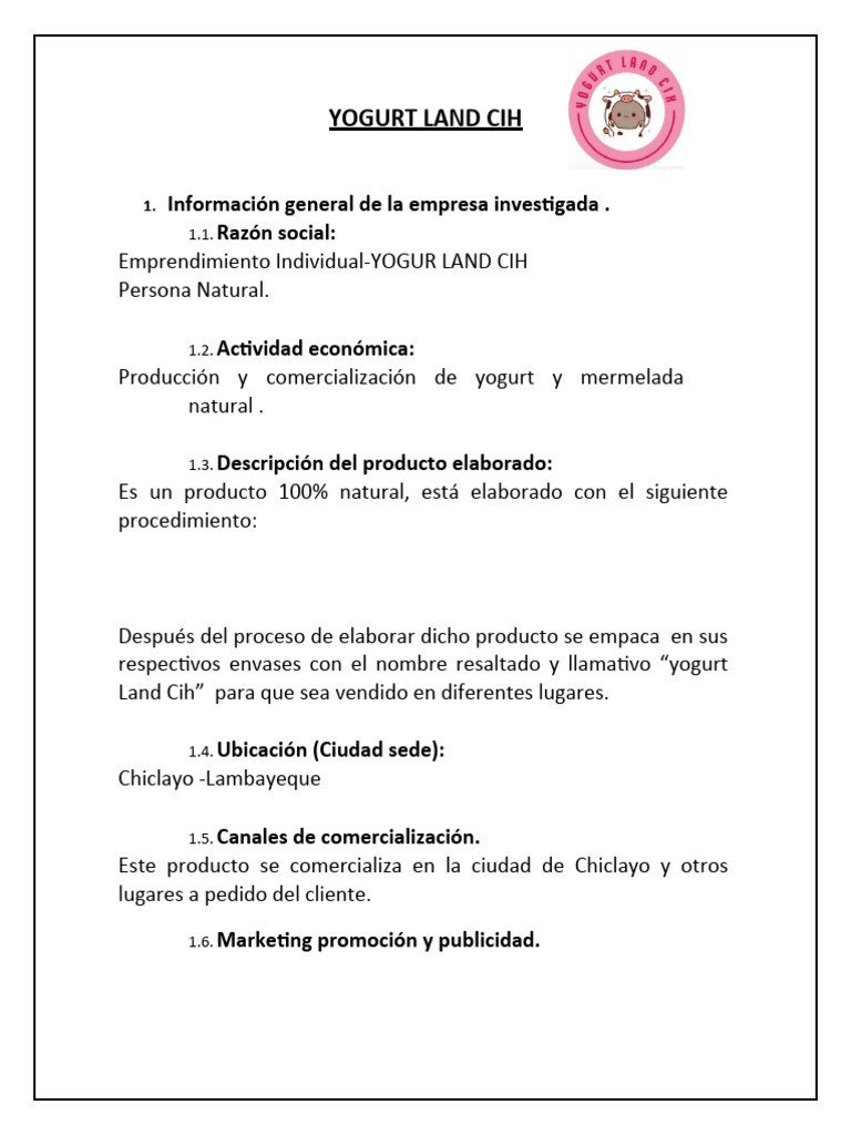 Yogurt Land Cih | PDF | Iniciativa empresarial | Producto (Negocio)