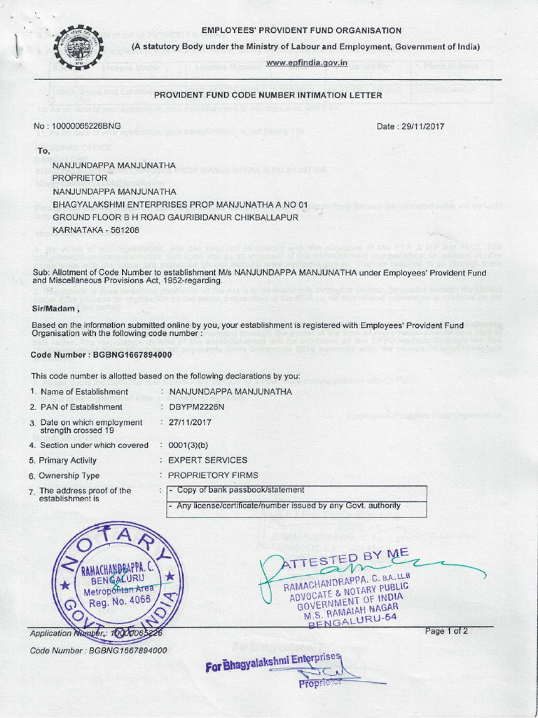 PF Code Allotment Notification Letter | PDF | Pension | Economy Of India