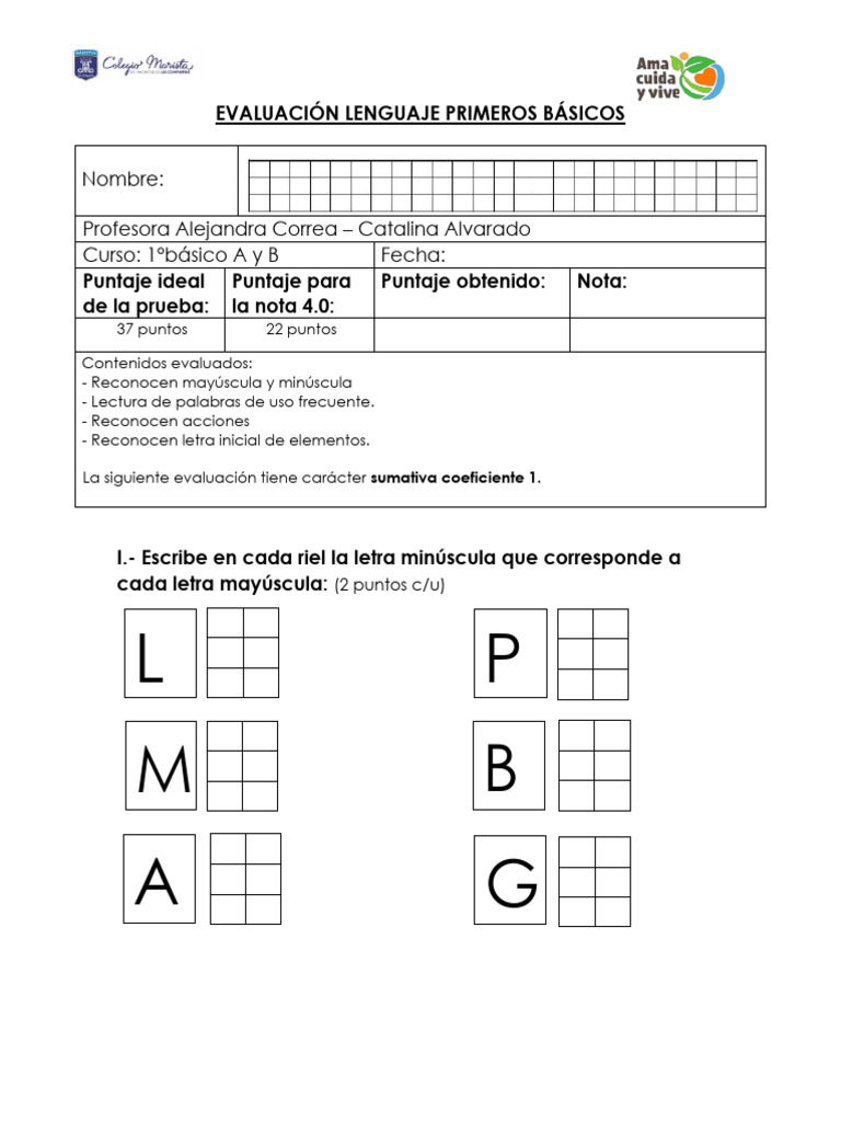 Evaluación Lenguaje Primeros Básicos Abril | PDF