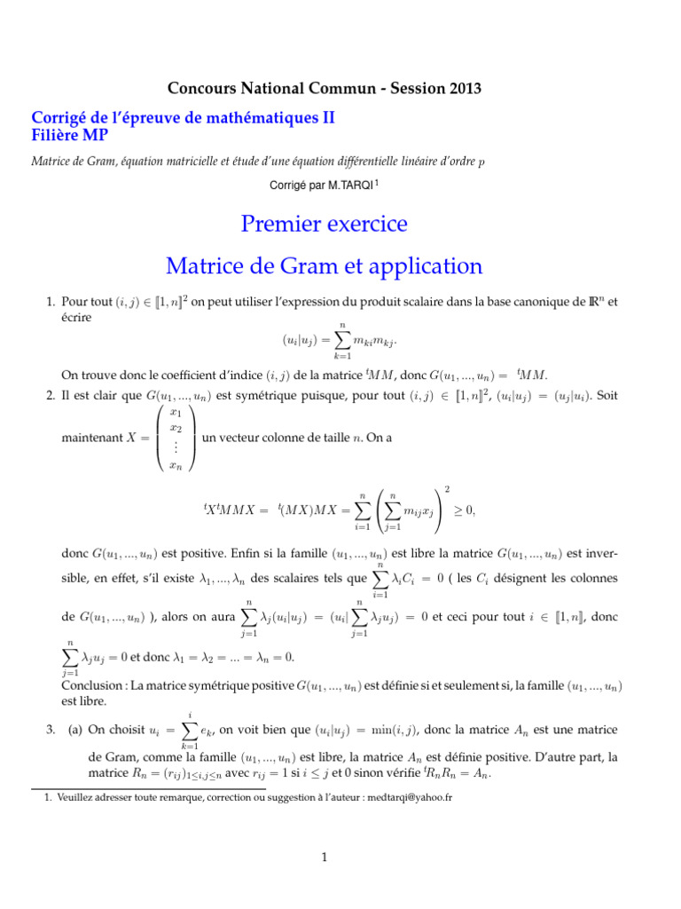 Corrigé Maths II MP - CNC 2013 | PDF | Valeur propre, vecteur propre et espace propre | Matrice ...