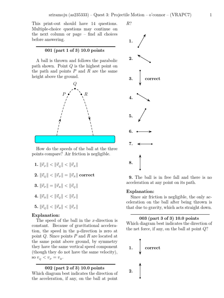 Quest 3 - Projectile Motion-Solutions | PDF | Mechanics | Applied And Interdisciplinary Physics