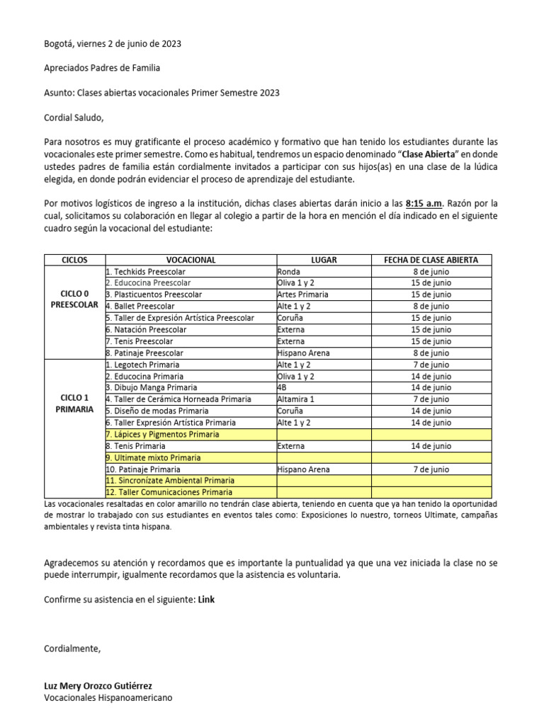 Clase Abierta Vocacionales Preescolar y Primaria Primer Semestre 2023 | PDF | Educación de la ...