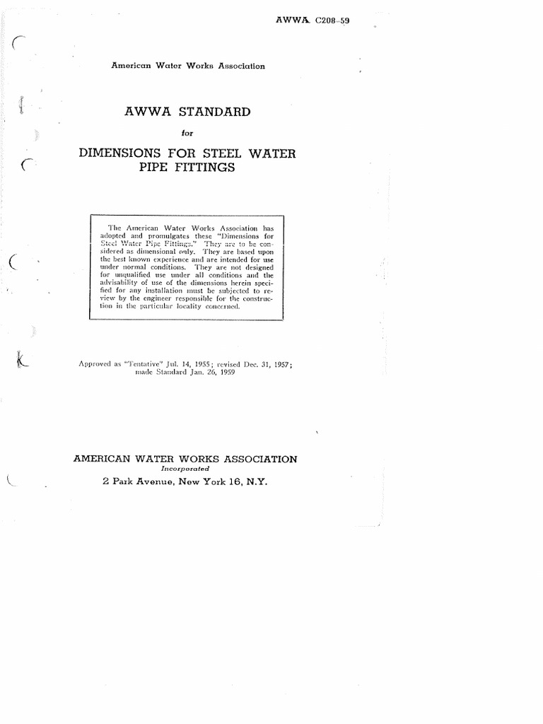 AWWA C 208-59 Dimension For Steel Water Pipe Fittings | PDF