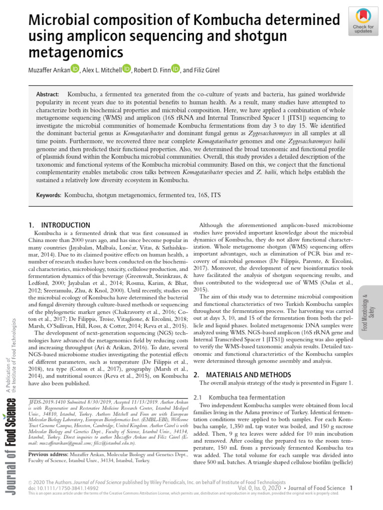 Microbial Composition of Kombucha Determined Using Amplicon Sequencing and Shotgun Metagenomics ...