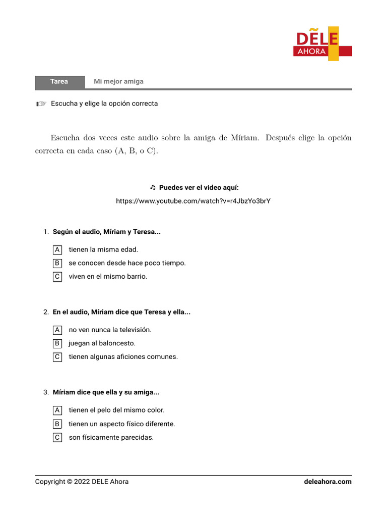 Comprensión Auditiva: Mi Mejor Amiga | PDF