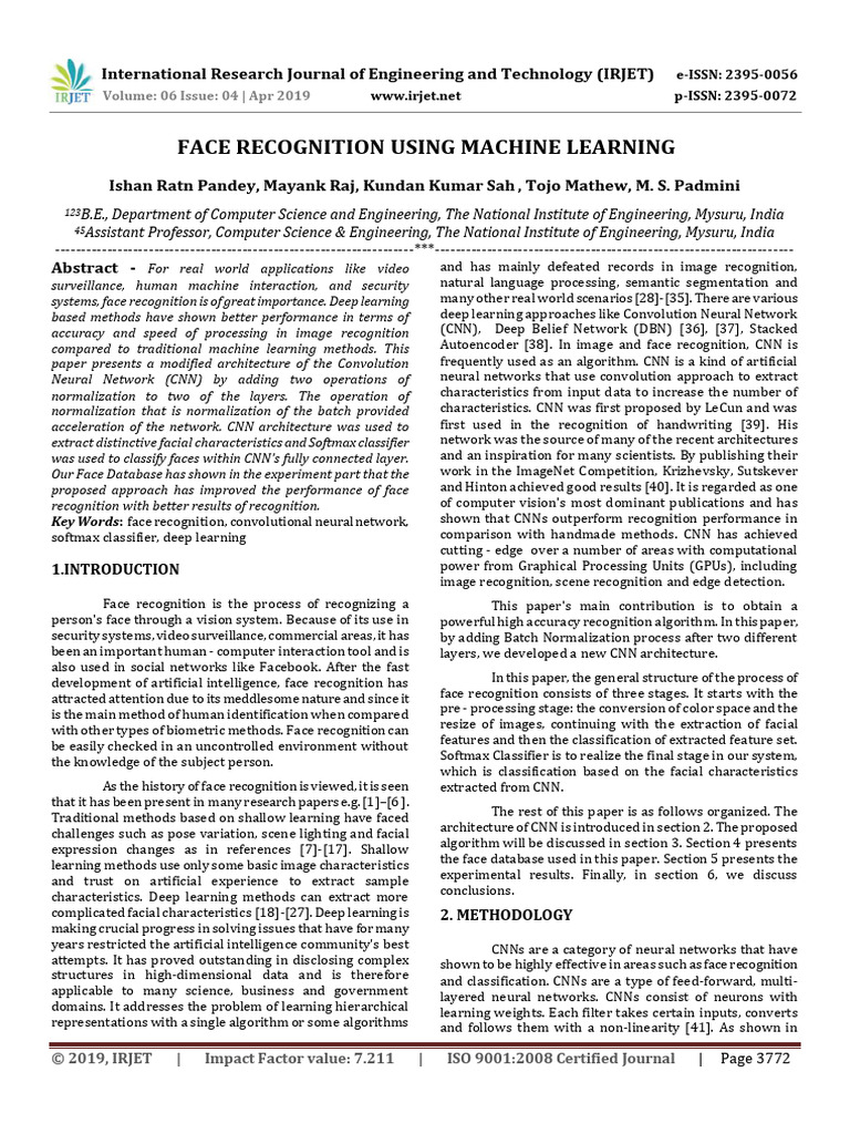 Face Recognition Using Machine Learning | PDF | Computers | Technology ...