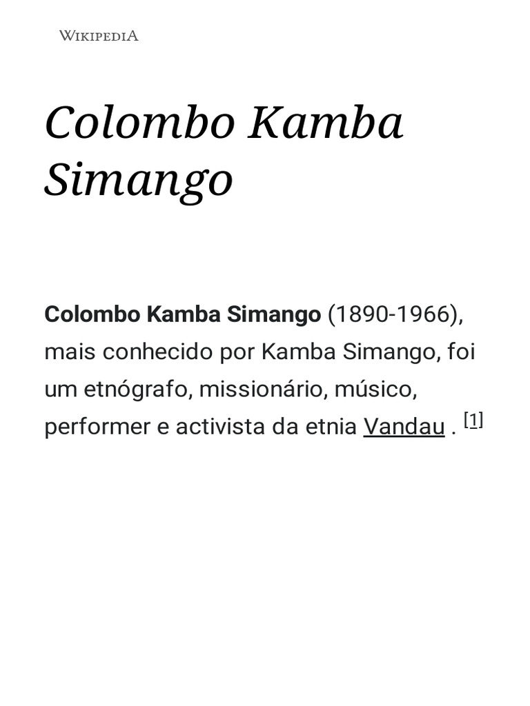 Colombo Kamba Simango - Wikipédia | PDF | Antropologia cultural