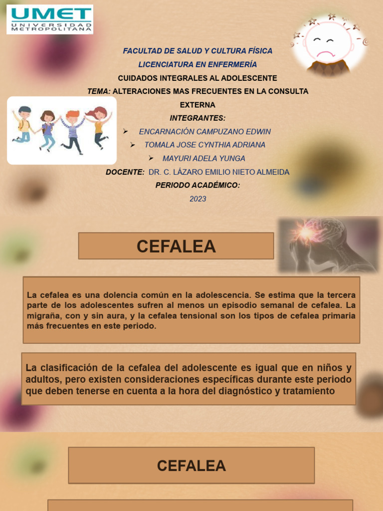 Cefalea en Adolescentes: Diagnóstico y Tratamiento | PDF | Dolor de ...