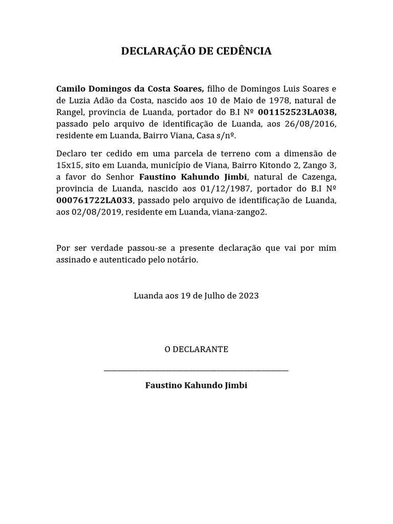 Declaração de Cedência | PDF | Ciências Sociais | Casa e Jardim