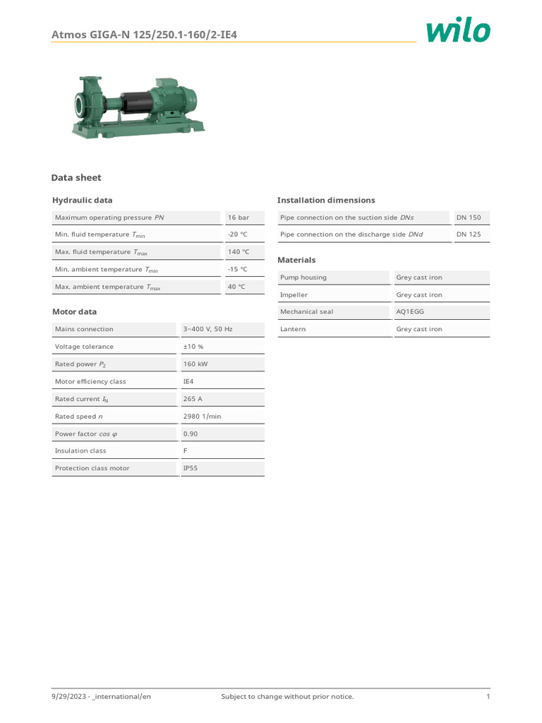 Industrial Pump Specifications | PDF