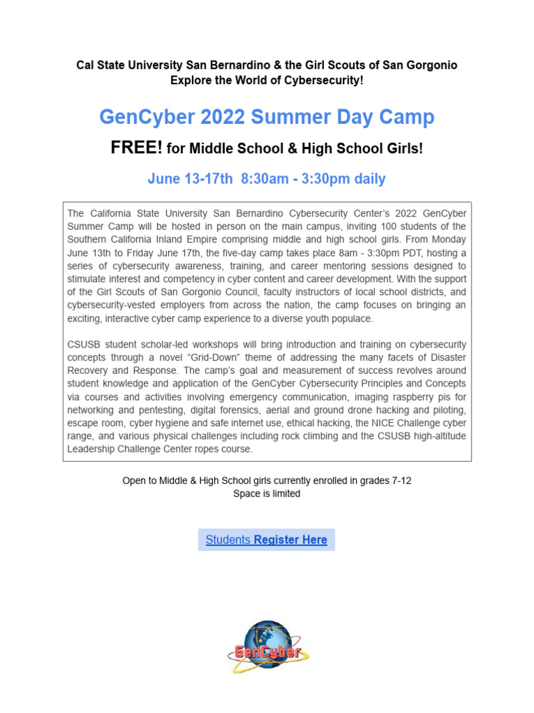 CSUSB GenCyber 2022 FAQs Flyer | PDF | Computer Security | Security