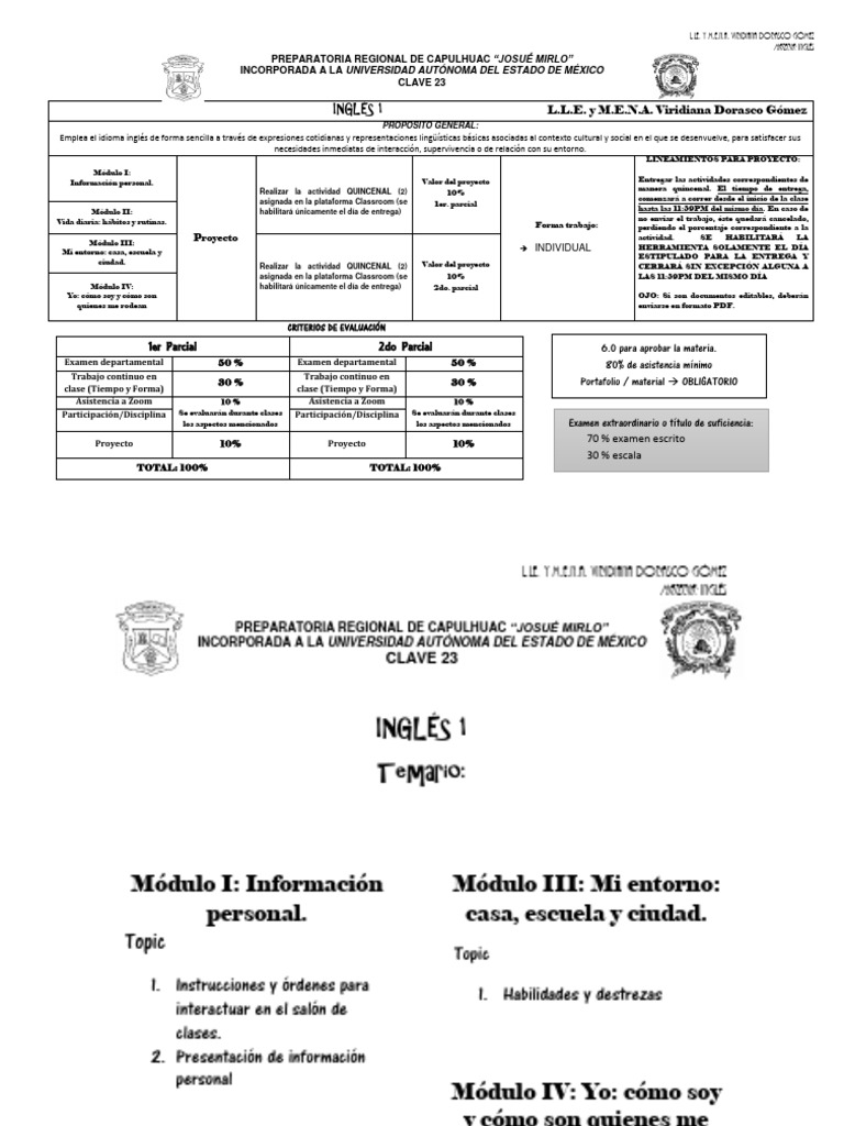 Syllabus y temario inglés 1 | PDF
