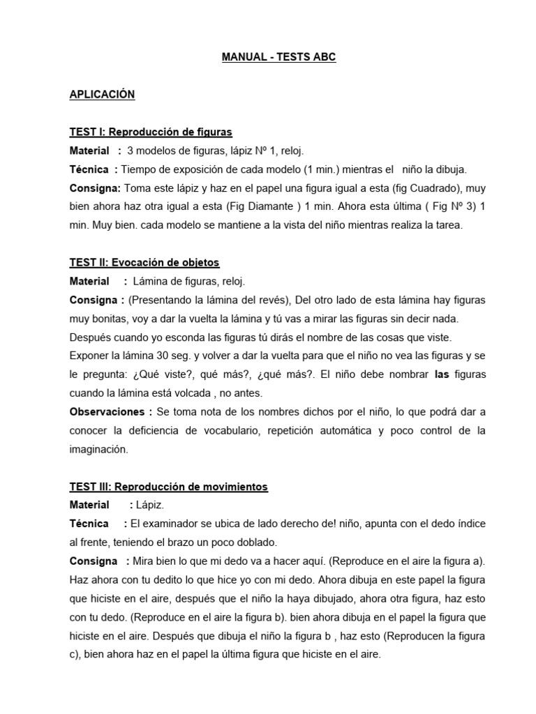 Manual y Manejo Del TEST ABC | PDF | Memoria