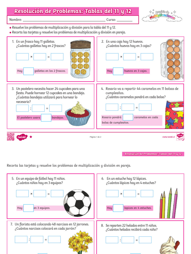 CL M 1692638024 Guia de Trabajo Diferenciada Resolucion de Problemas Tabla Del 11 y 12 - Ver - 3 ...