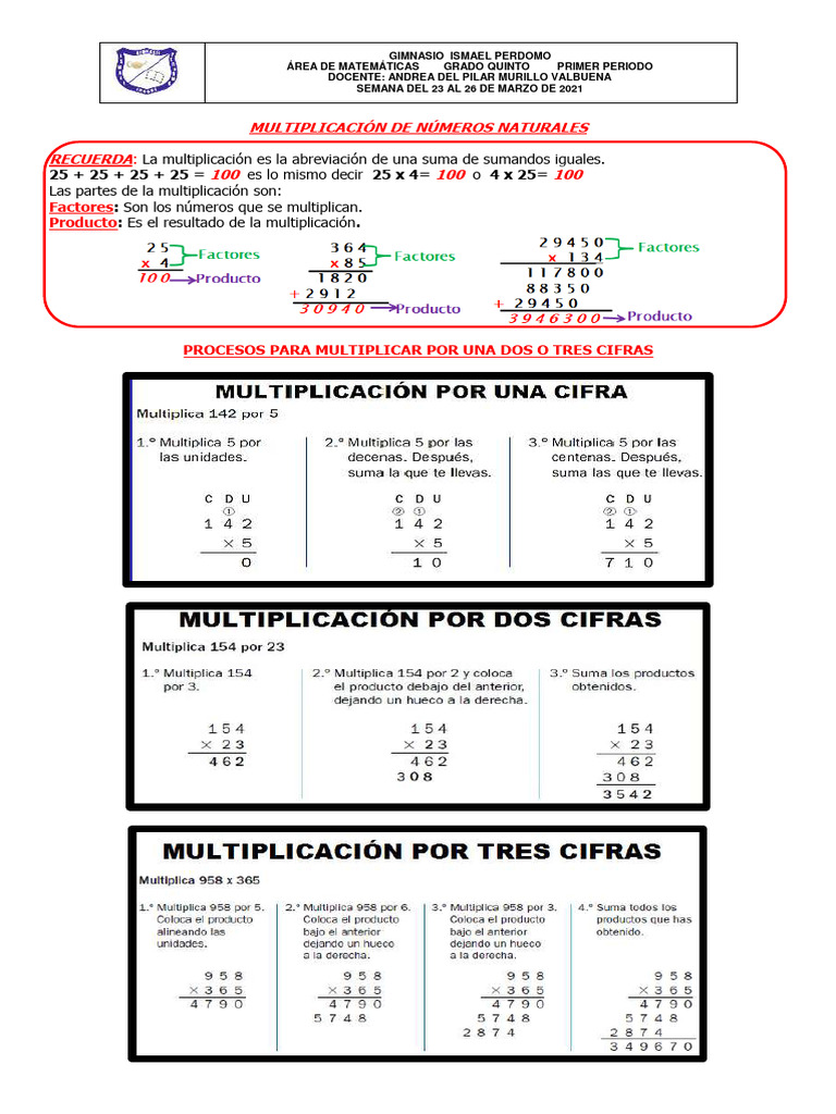 5°-Multiplicación y División de Naturales | PDF | Multiplicación ...