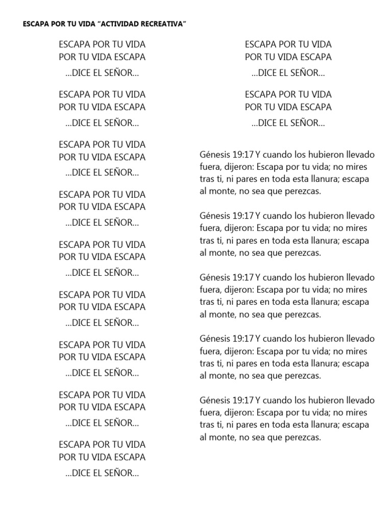 Escapa Por Tu Vida “Actividad Recreativa” | PDF | Contenido bíblico ...
