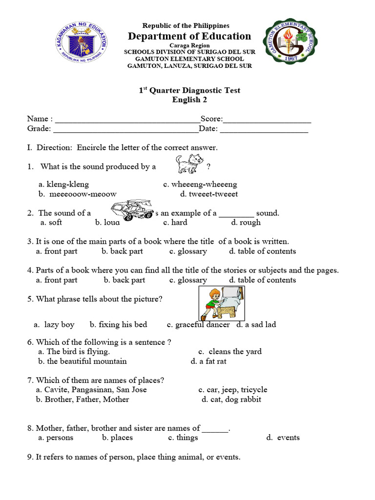 English 2 Diagnostic Test | PDF | Linguistics