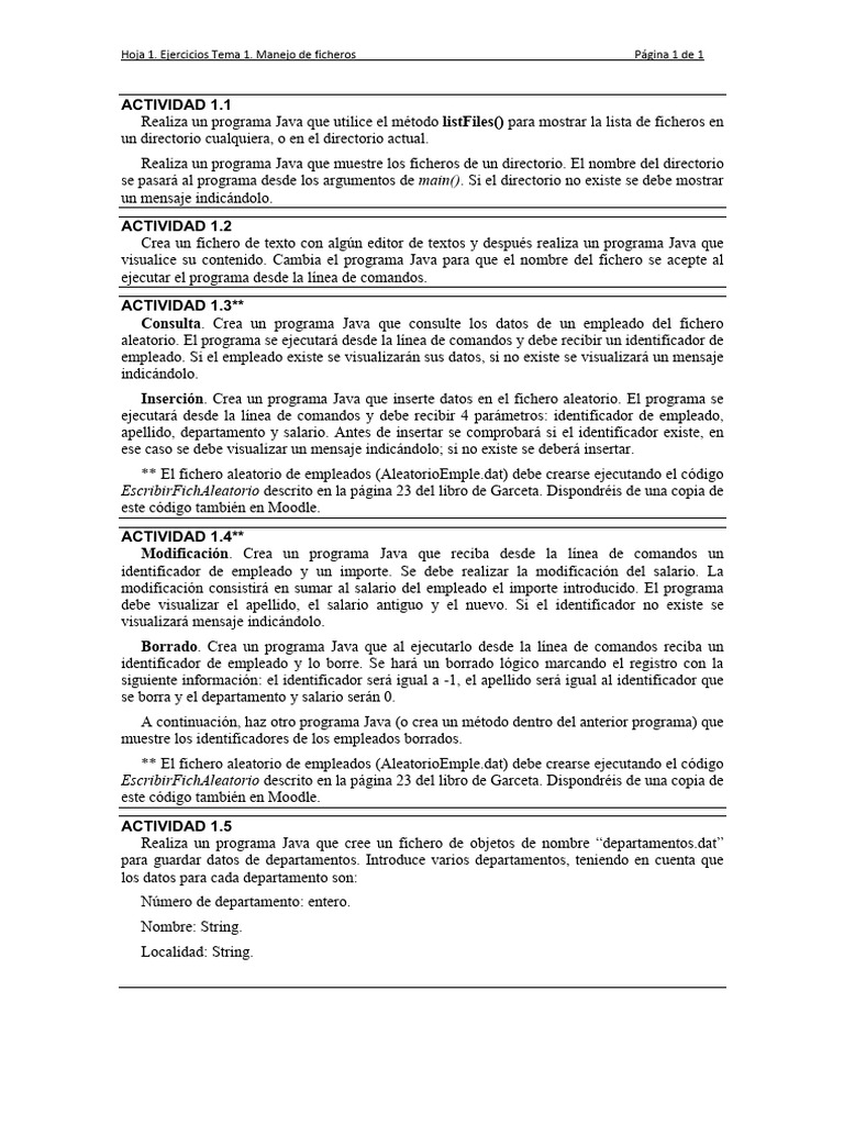 T01 Ejercicios Hoja 01 | PDF | Archivo de computadora | Java (lenguaje de programación)