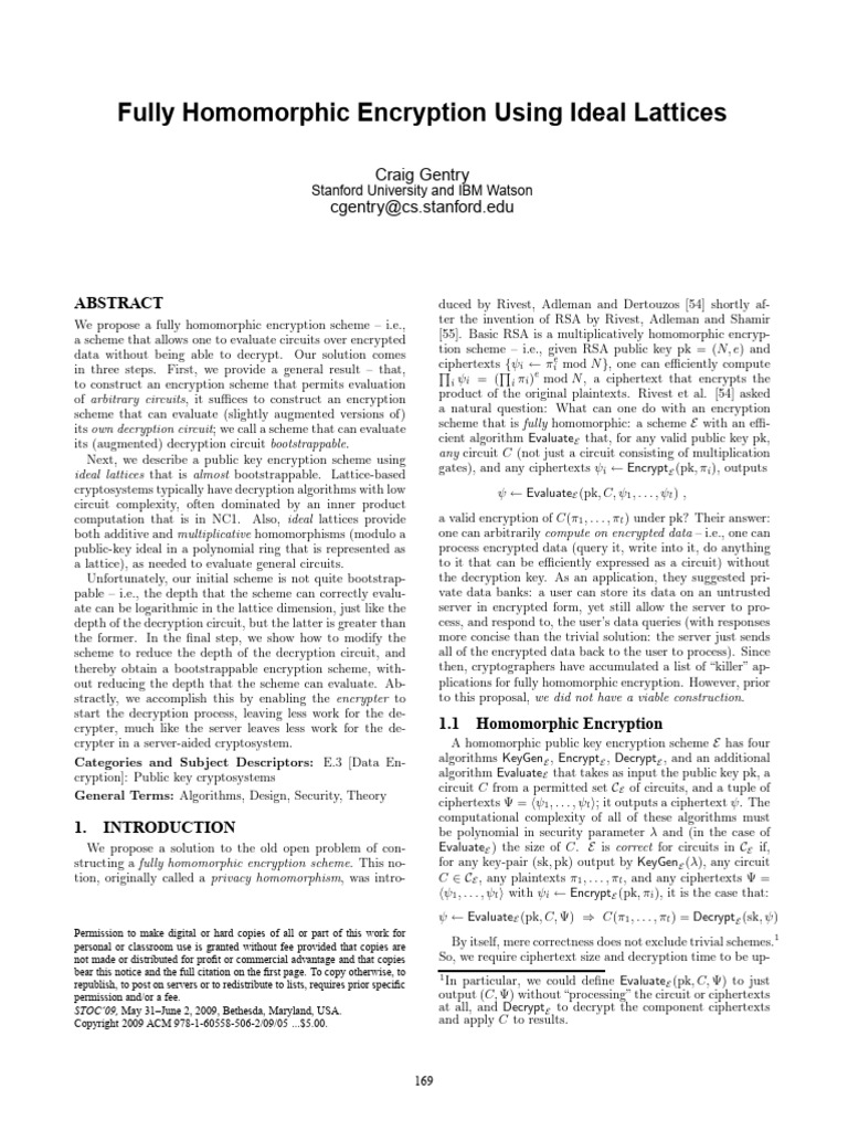 Gentry Homomorphic Encryption | PDF | Encryption | Cryptography Gentry Homomorphic Encryption | PDF | Encryption | Cryptography