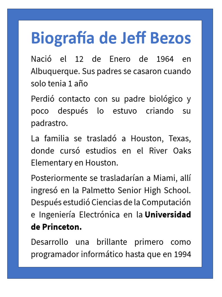 Biografía de Jeff Bezos: Orígenes y Éxito | PDF