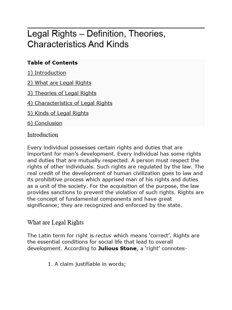 Legal Rights - Definition, Theories, Characteristics and Kinds | PDF ...