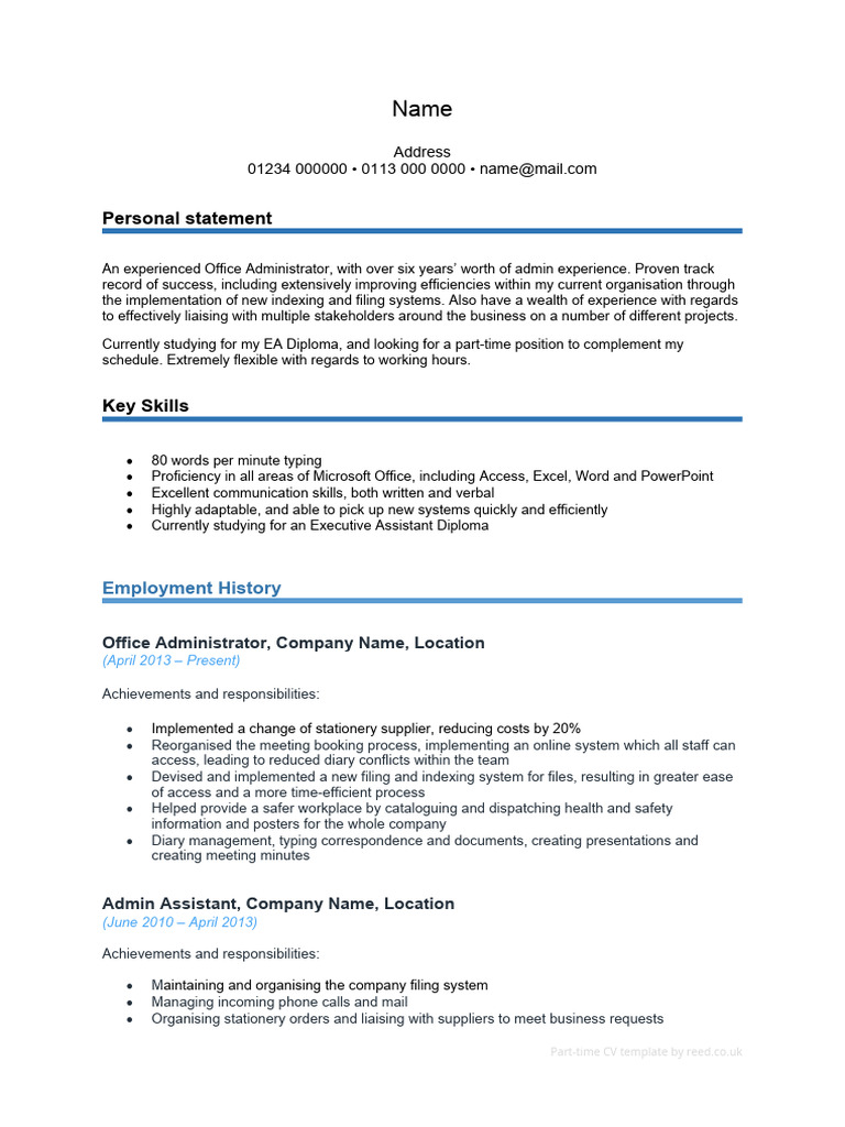 Part Time CV Template | PDF