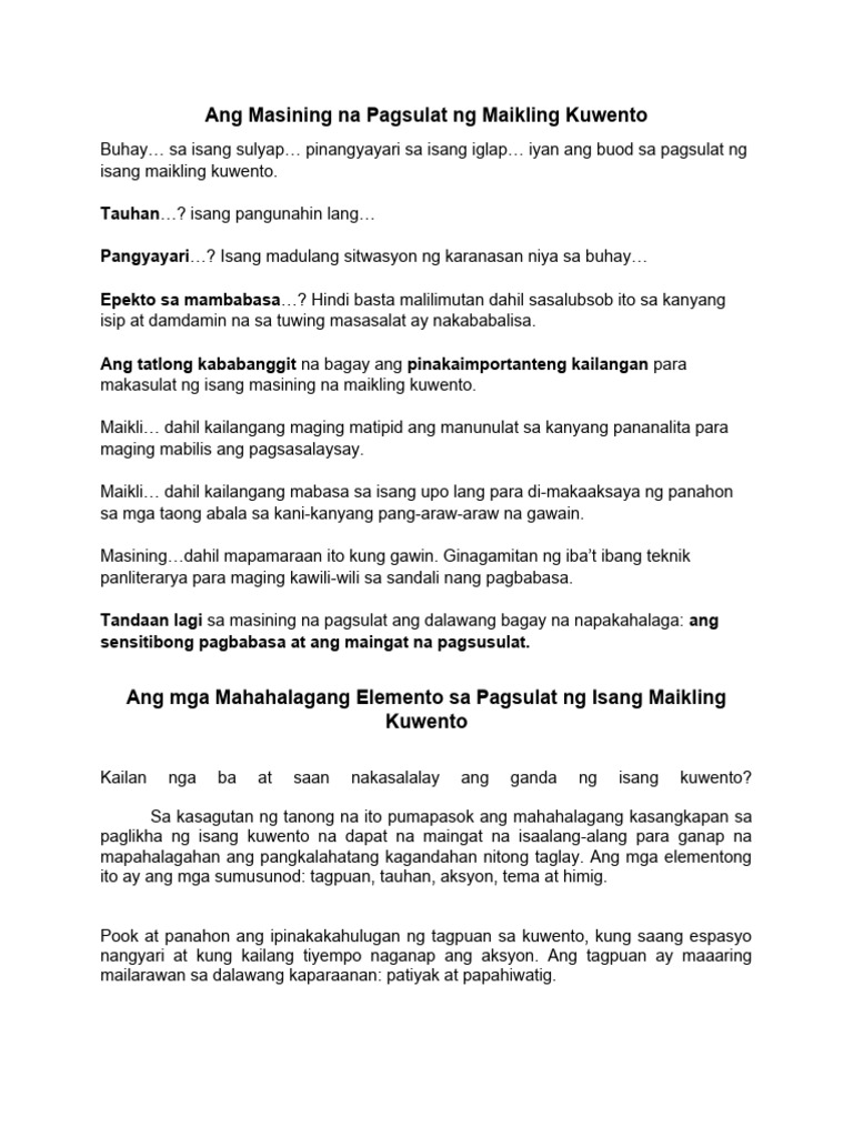 Ang Masining Na Pagsulat NG Maikling Kuwento | PDF