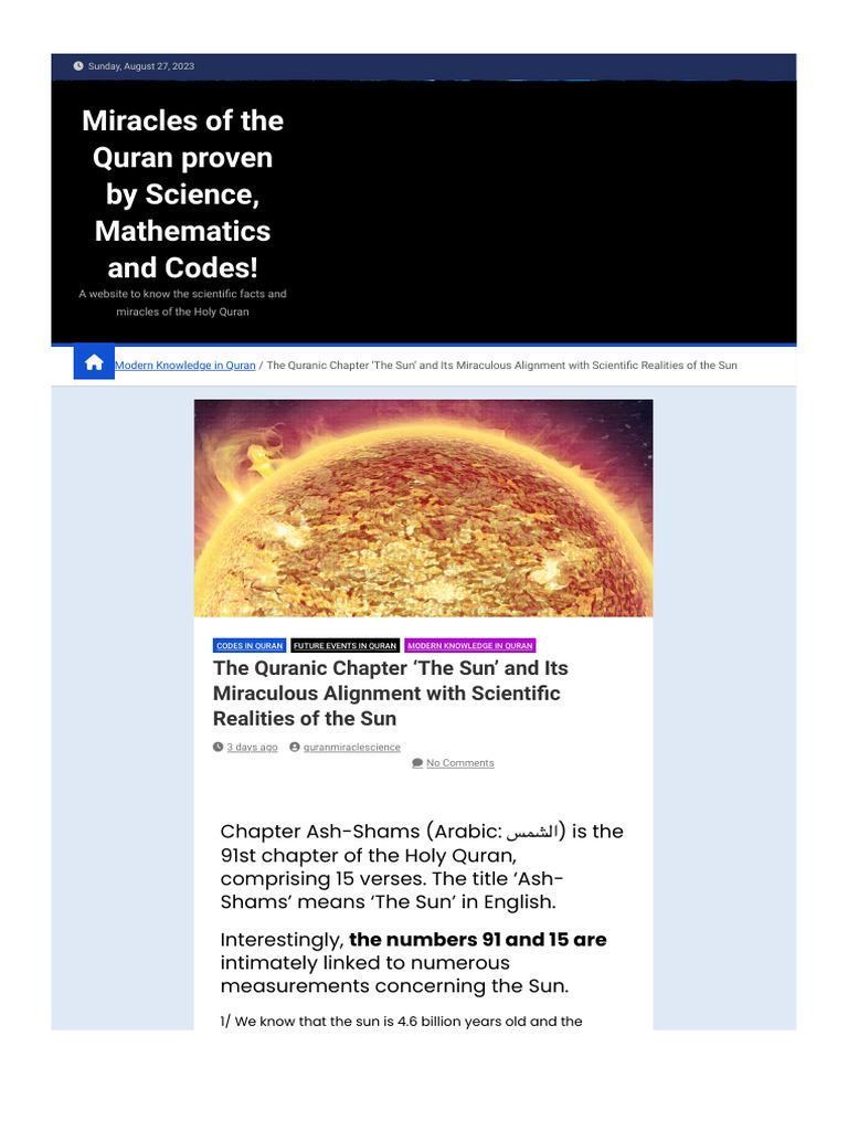 The Quranic Chapter 'The Sun' and Its Miraculous Alignment with ...