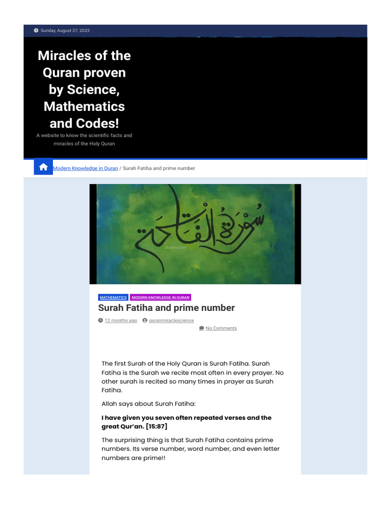Surah Fatiha and Prime Number - Miracles of The Quran Proven by Science ...