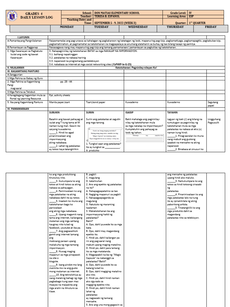 DLL - Esp 4 - Q1 - W3 | PDF