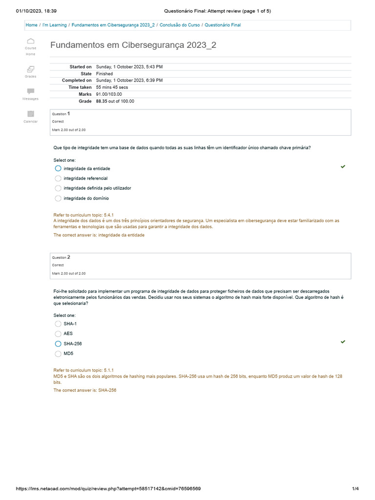 Questionário Final - Attempt Review (Page 1 of 5) - Combinado | PDF