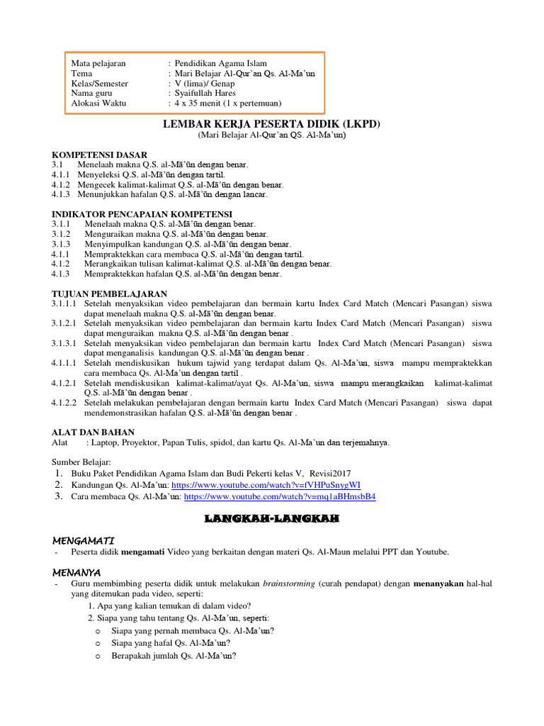 Revisi TUGAS 3-LKPD Surah Al-Ma - Un | PDF