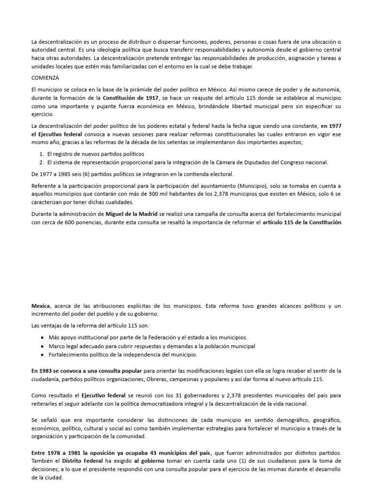 El Municipio Se Coloca en La Base de La Pirámide Del Poder Político en ...