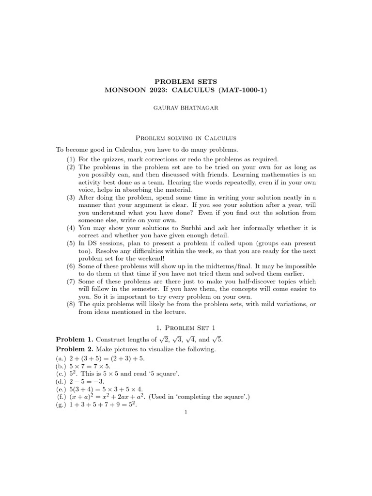 Calc Prob Set 1 | PDF