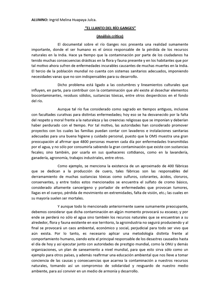 Crítica Río Ganges | PDF | Contaminación | Agua